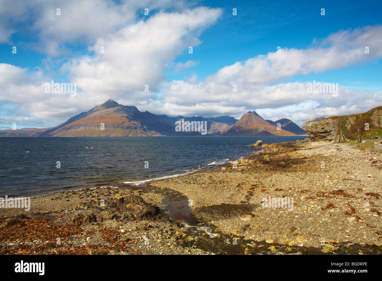 Scotland Isle of Skye Elgol Beach view of Black Cuillins across Loch ...