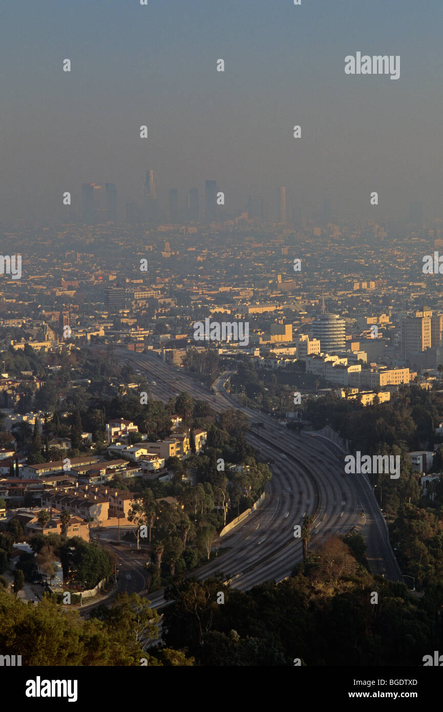 Image 1990's Los Angeles skyline sunset view from Mulholland Drive ...