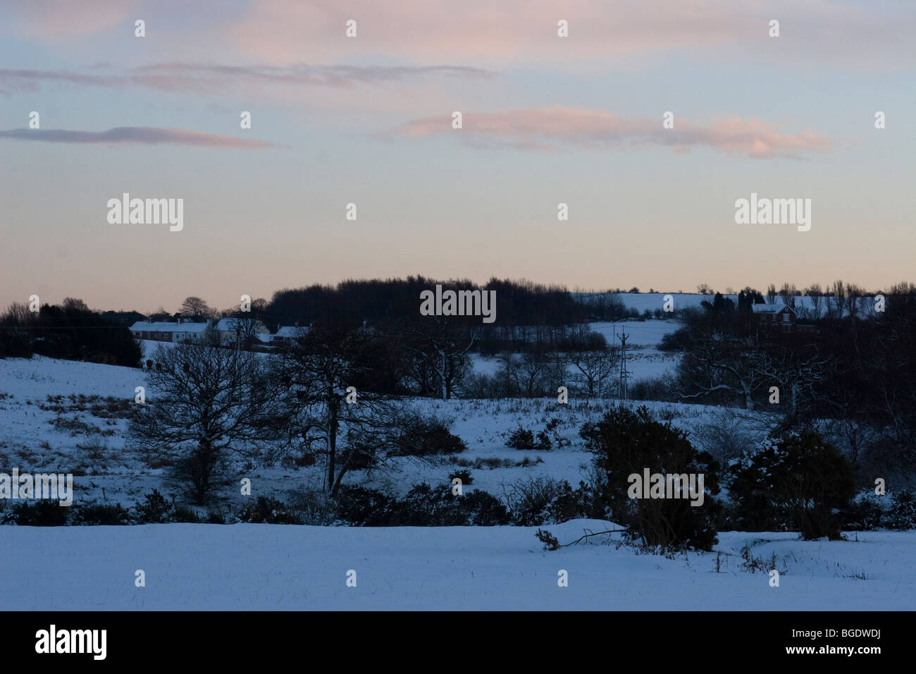 Snow scene at sunset Stock Photo - Alamy