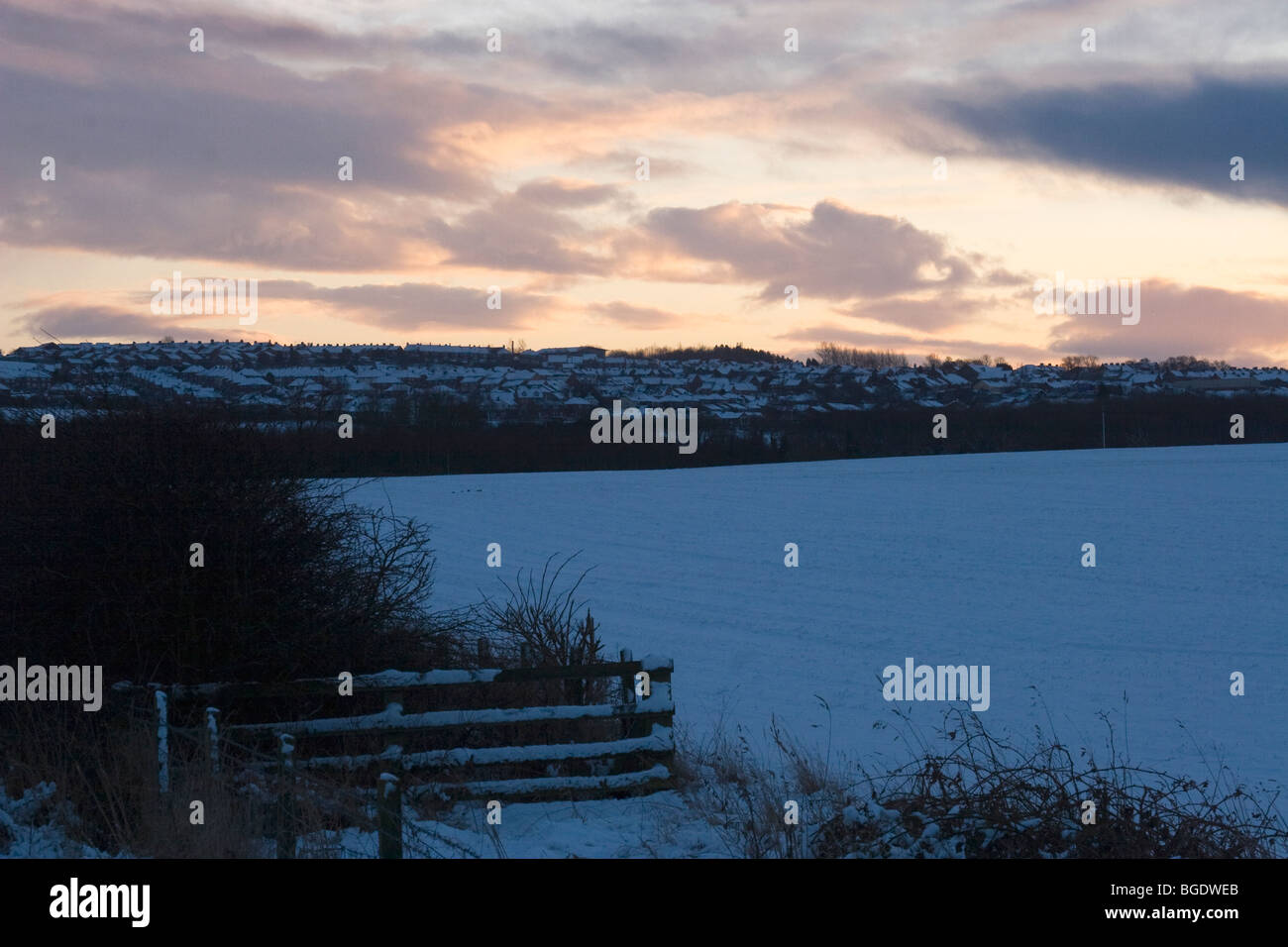 Snow scene at sunset Stock Photo - Alamy