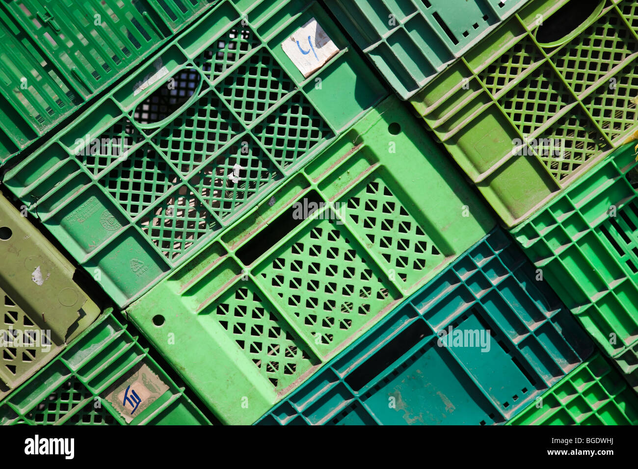 Green plastic crates Stock Photo - Alamy