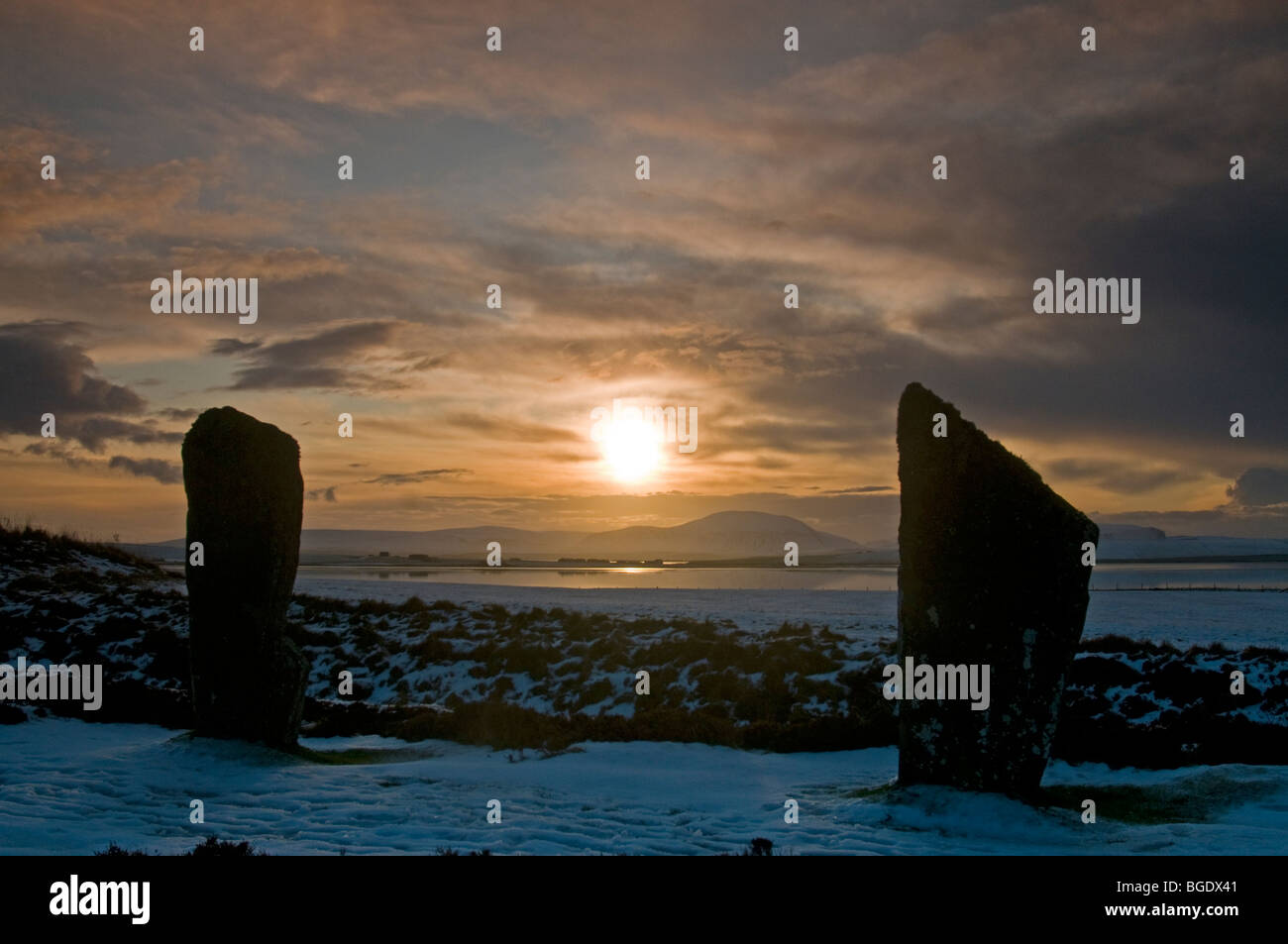 Sundown over Hoy from the Ring of Brodgar Steness Mainland Orkney ...