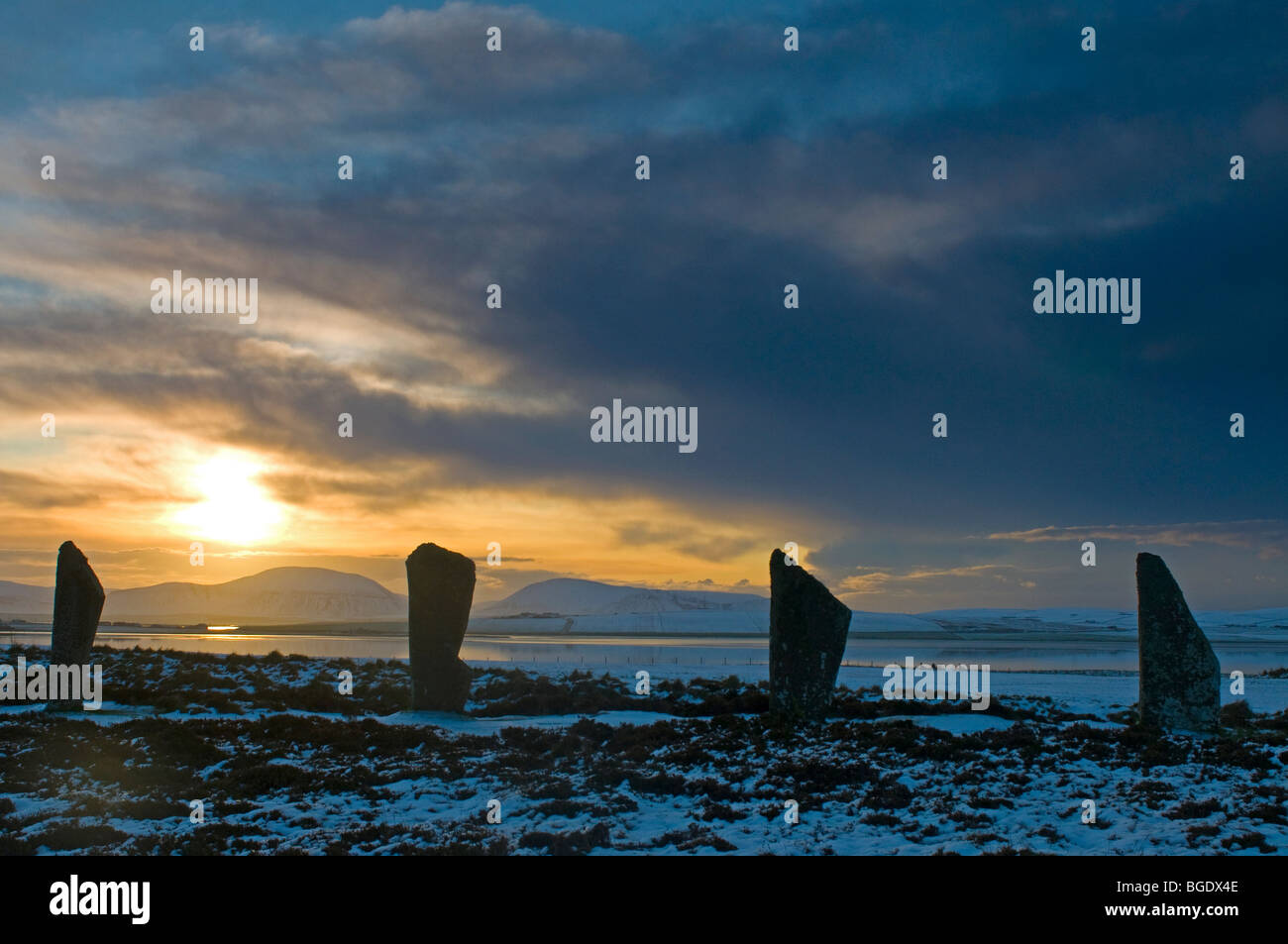 Sundown over Hoy from the Ring of Brodgar Steness Mainland Orkney ...