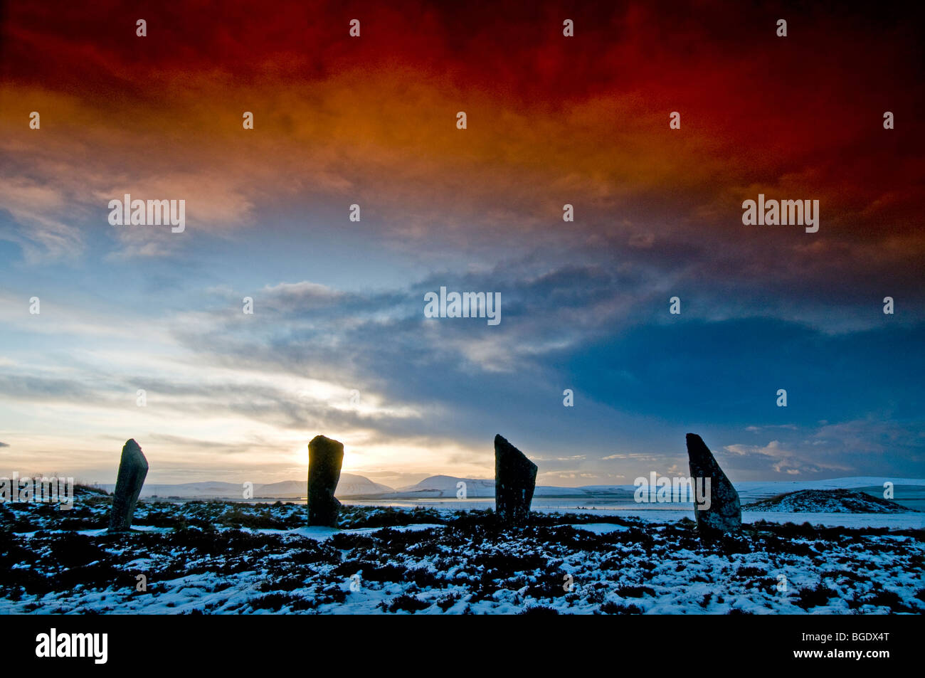 Sundown over Hoy from the Ring of Brodgar Steness Mainland Orkney ...