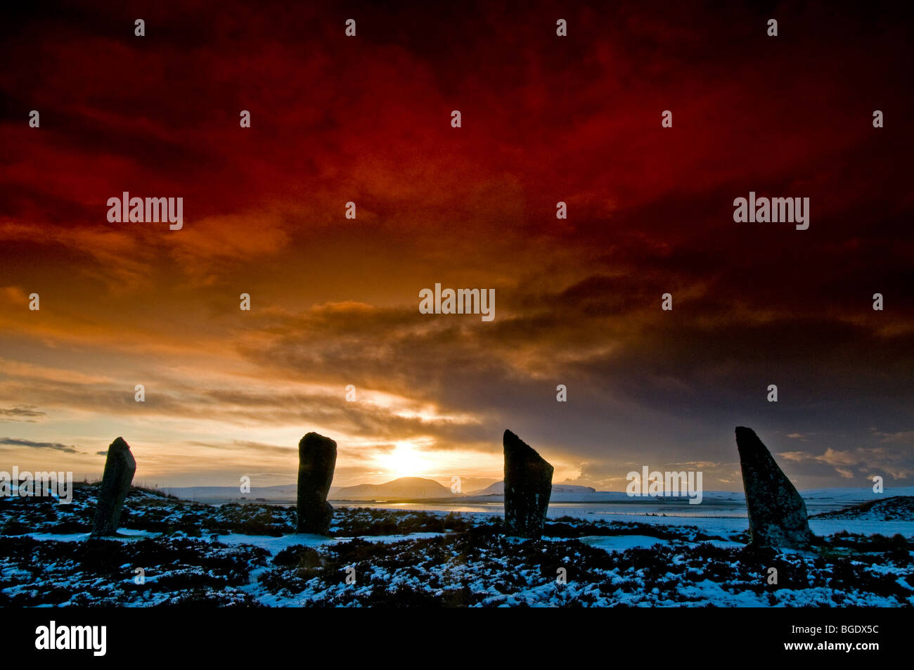 Sundown over Hoy from the Ring of Brodgar Steness Mainland Orkney ...