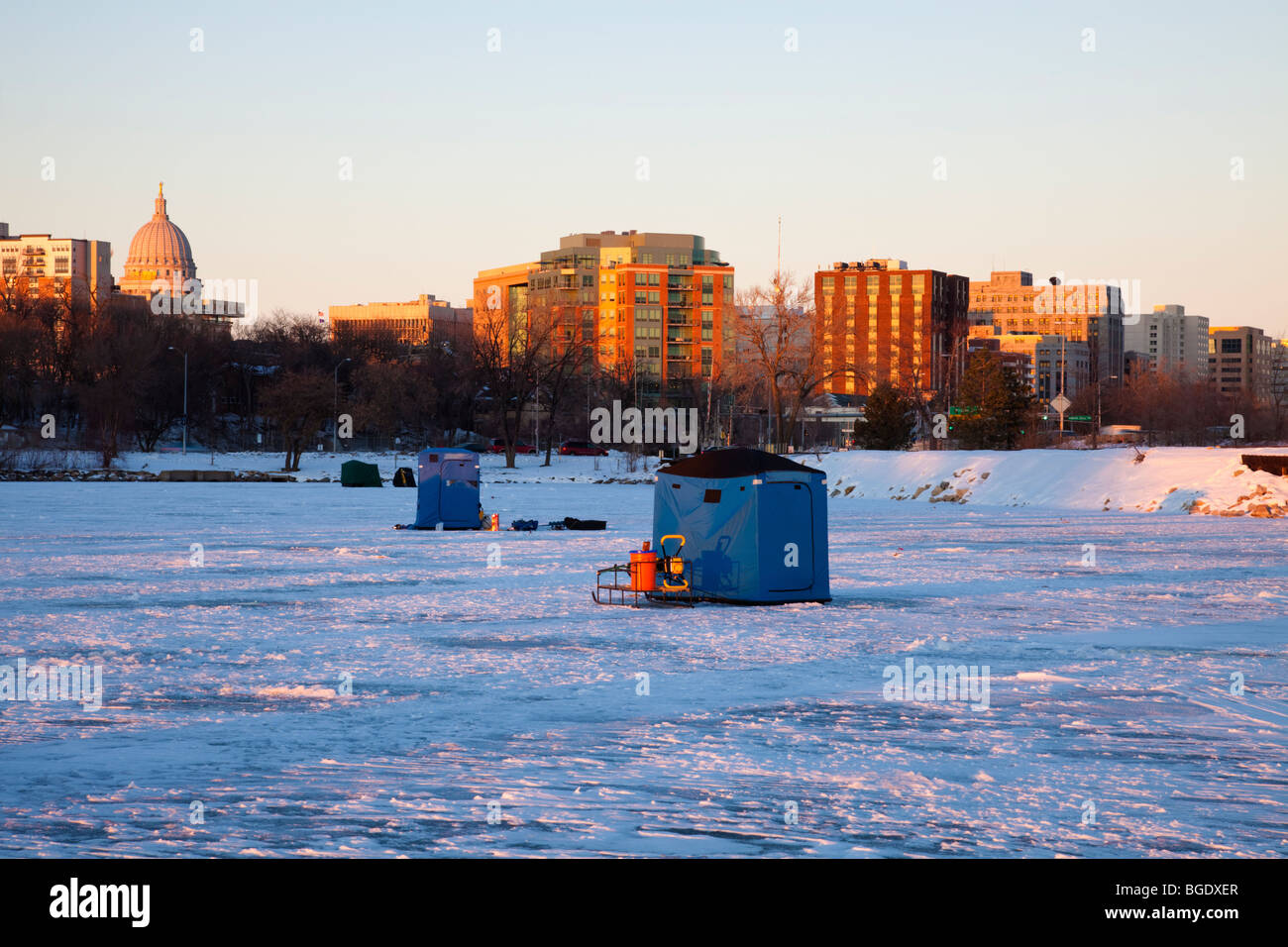 Ice fishing in Madison Stock Photo - Alamy