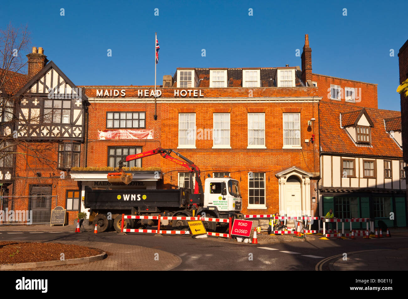 The Maids Head Hotel with roadworks outside in the city centre in ...
