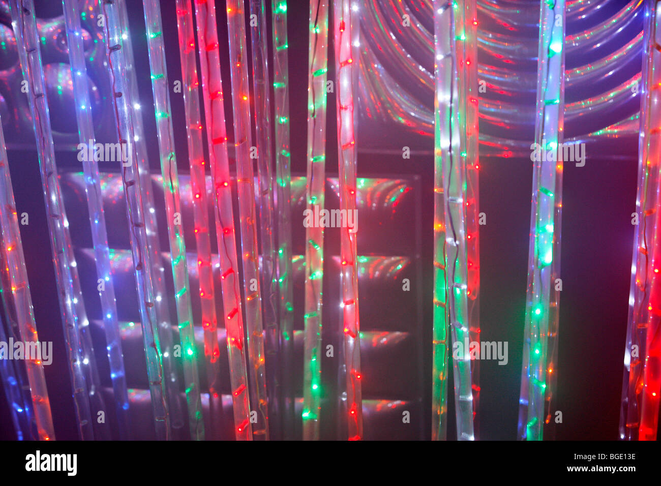 colorful string of lights labyrinth at a county fair in Germany, Europe ...