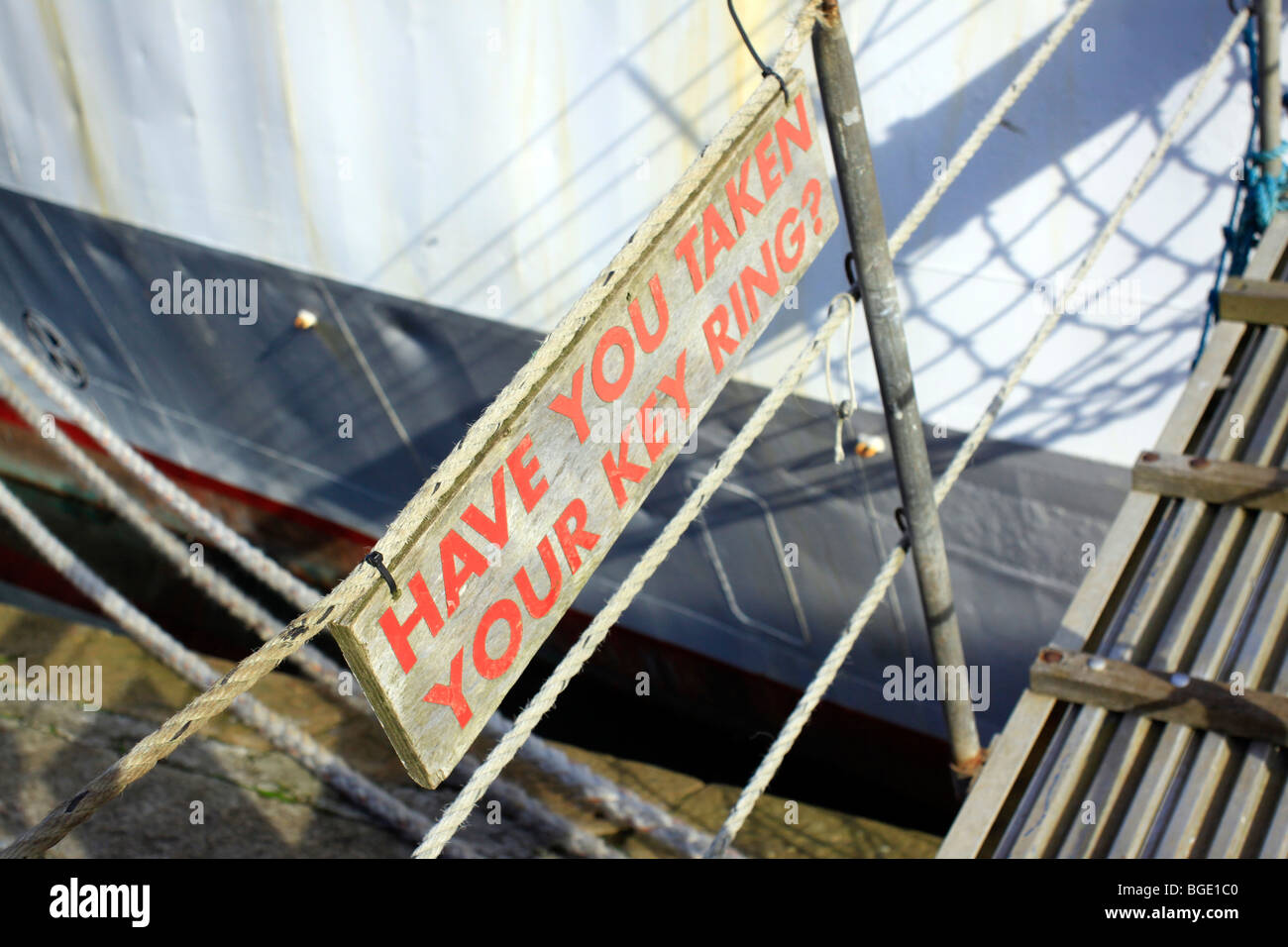 Weird sign on ships boarding ladder Stock Photo - Alamy