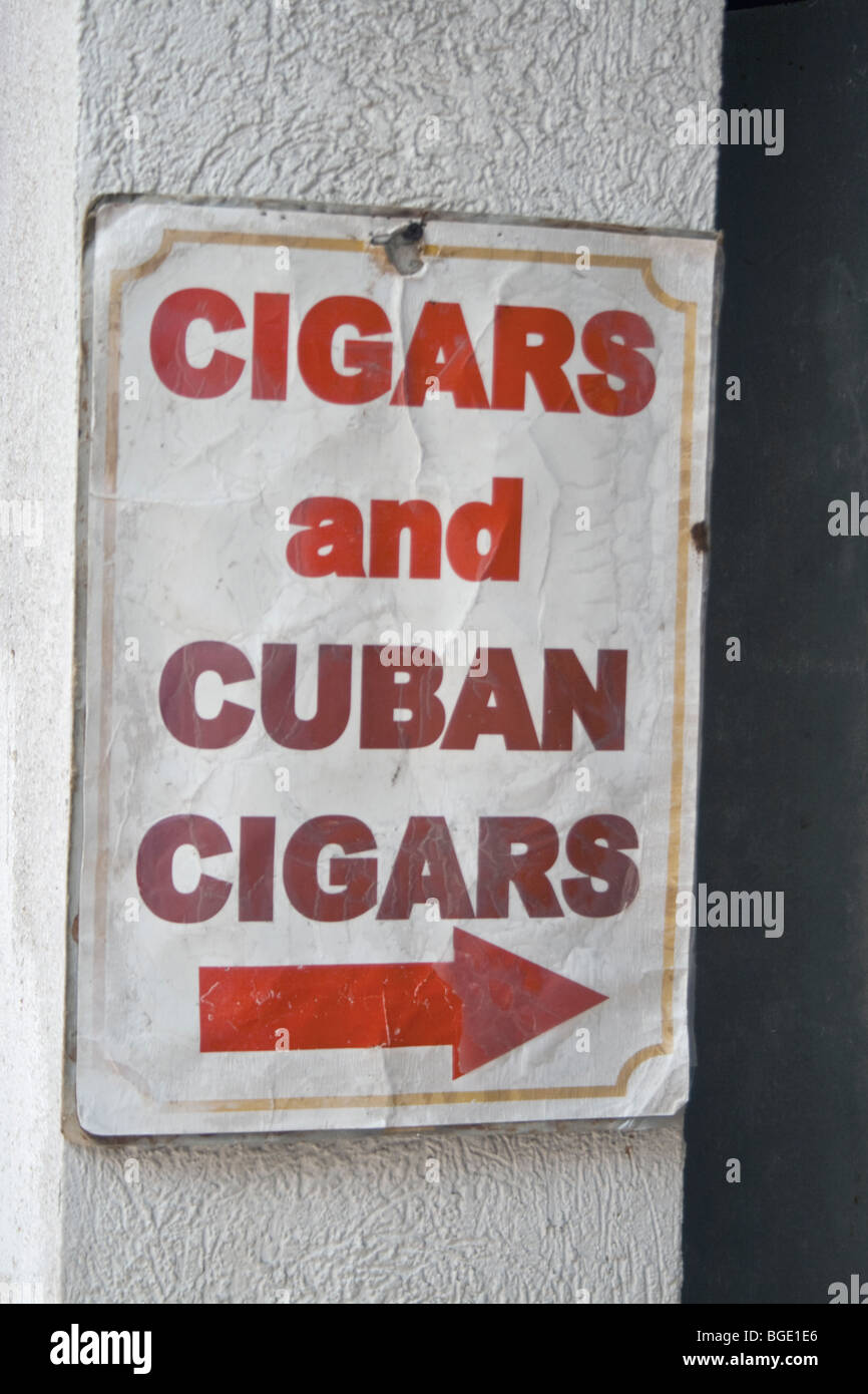 sign advertising availability of cigars and Cuban cigars Stock Photo ...
