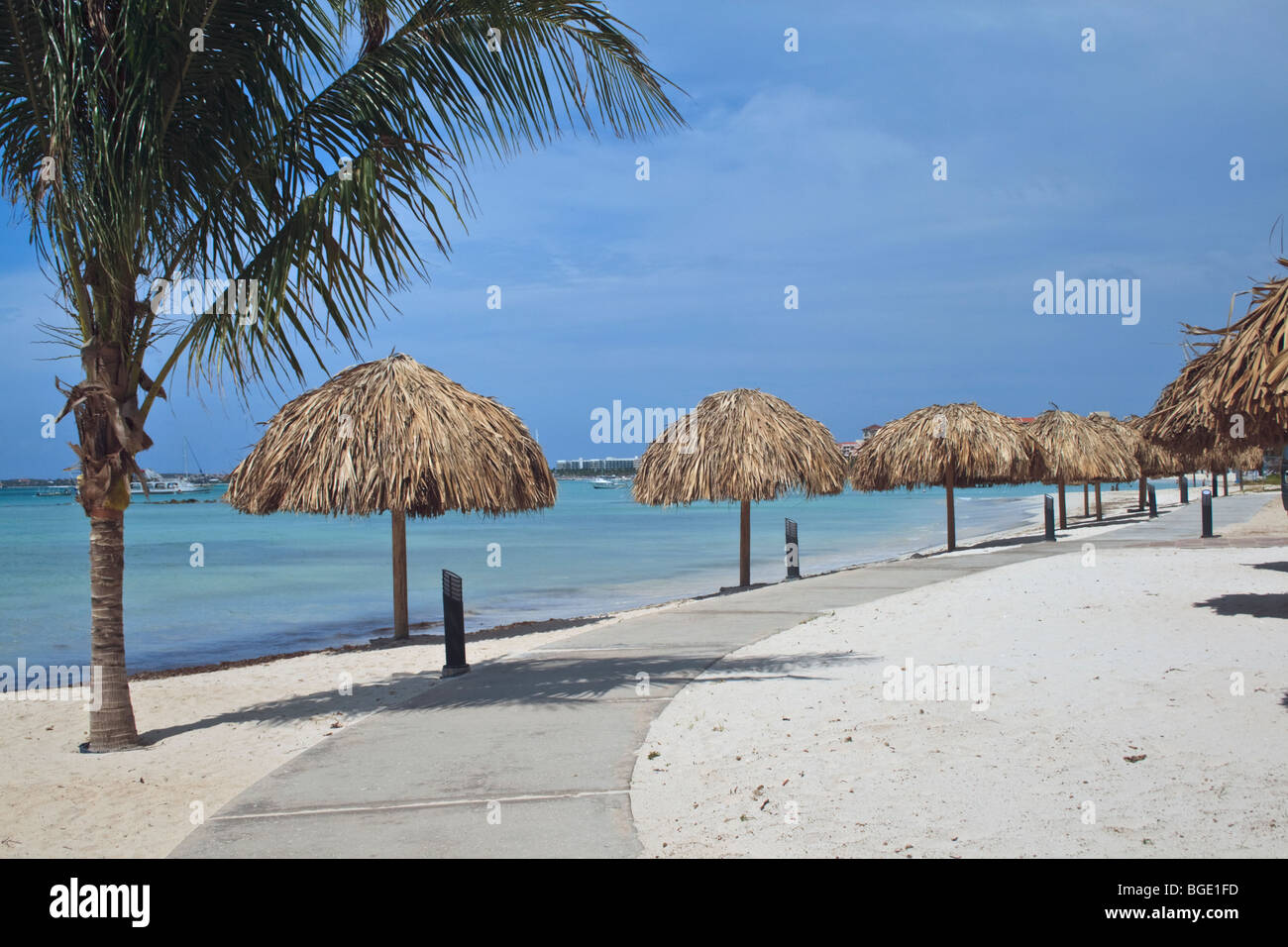 boardwalk along high rise hotel district on the caribbean island of ...