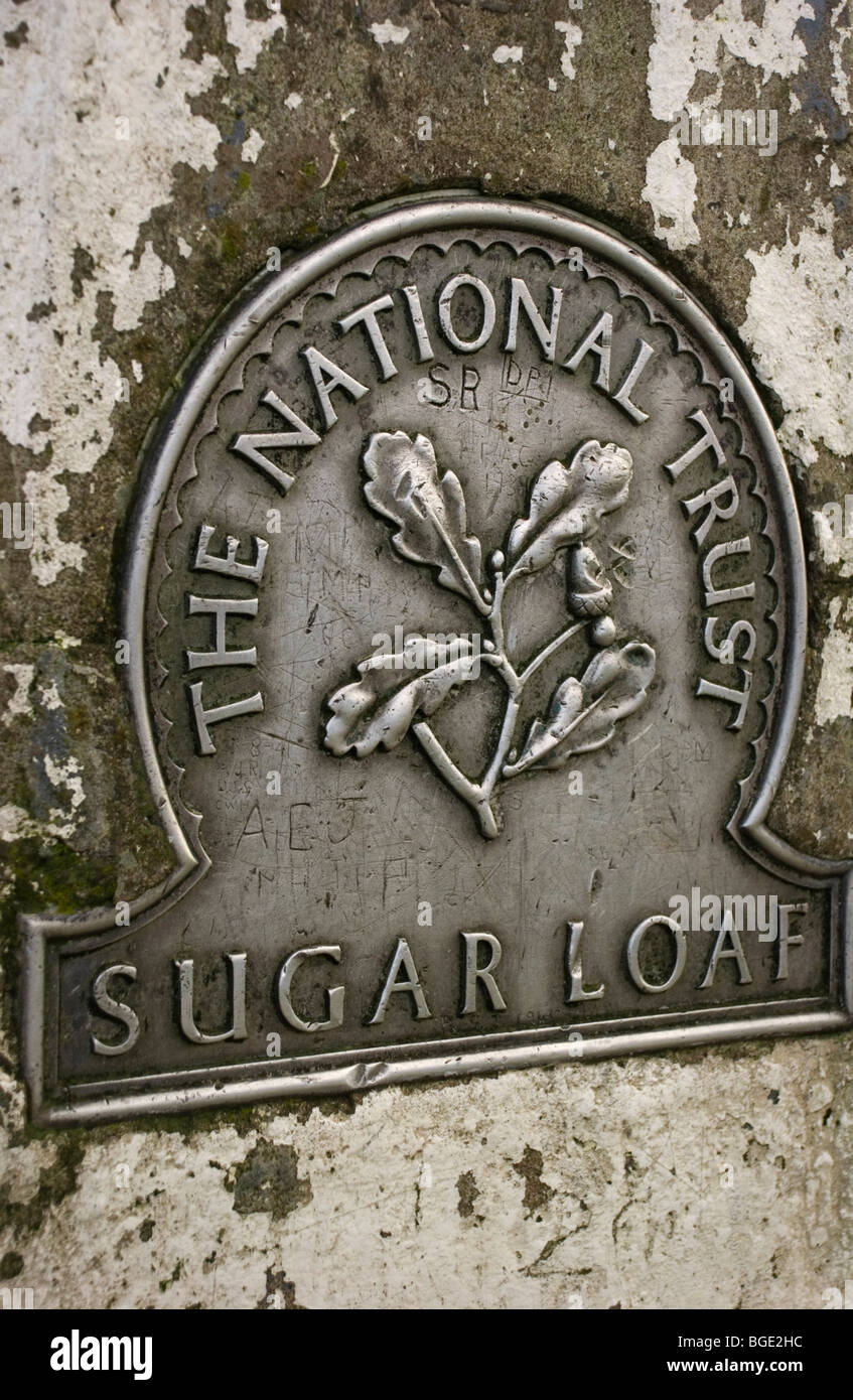Plaque on the trig point at the summit of Sugarloaf mountain, in the ...