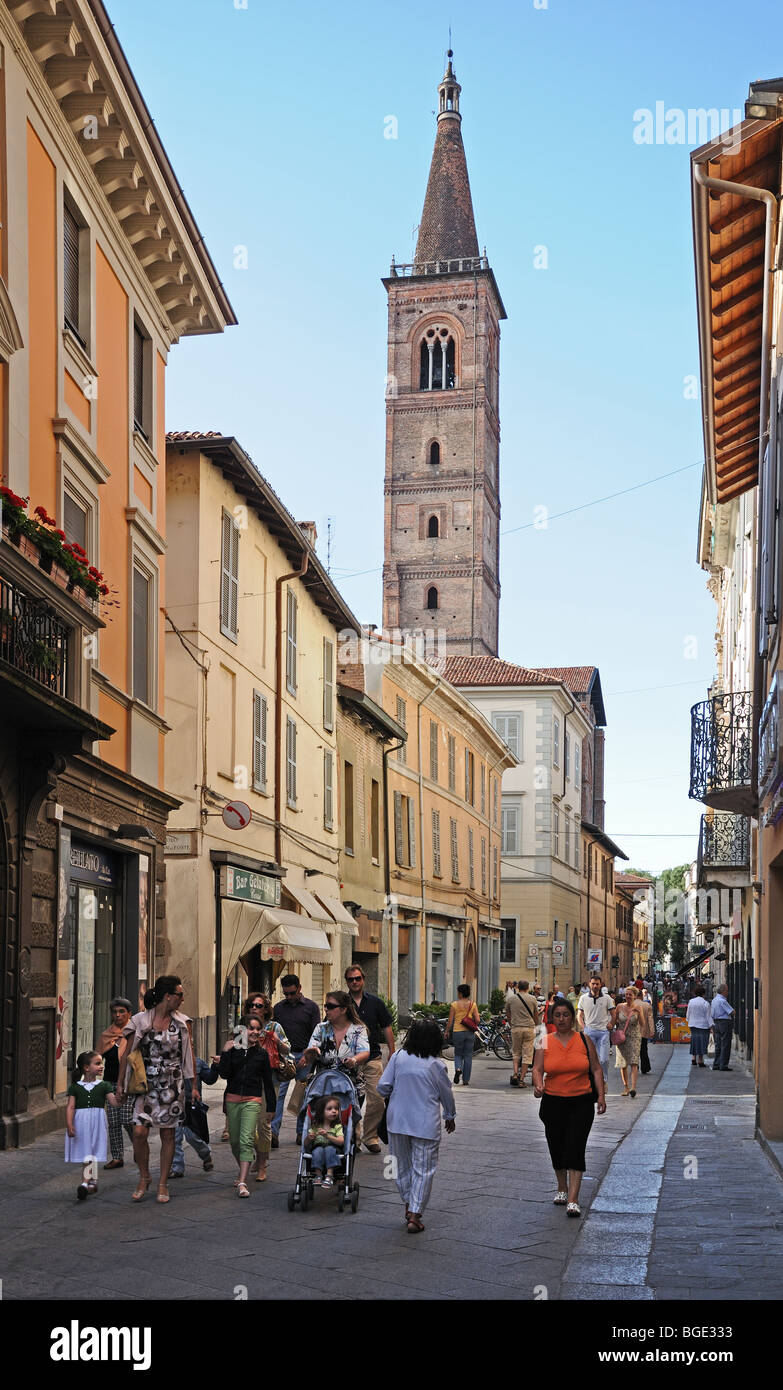 Street scene on Via 20 Settembre Pavia Lombardy Italy with 15th century ...