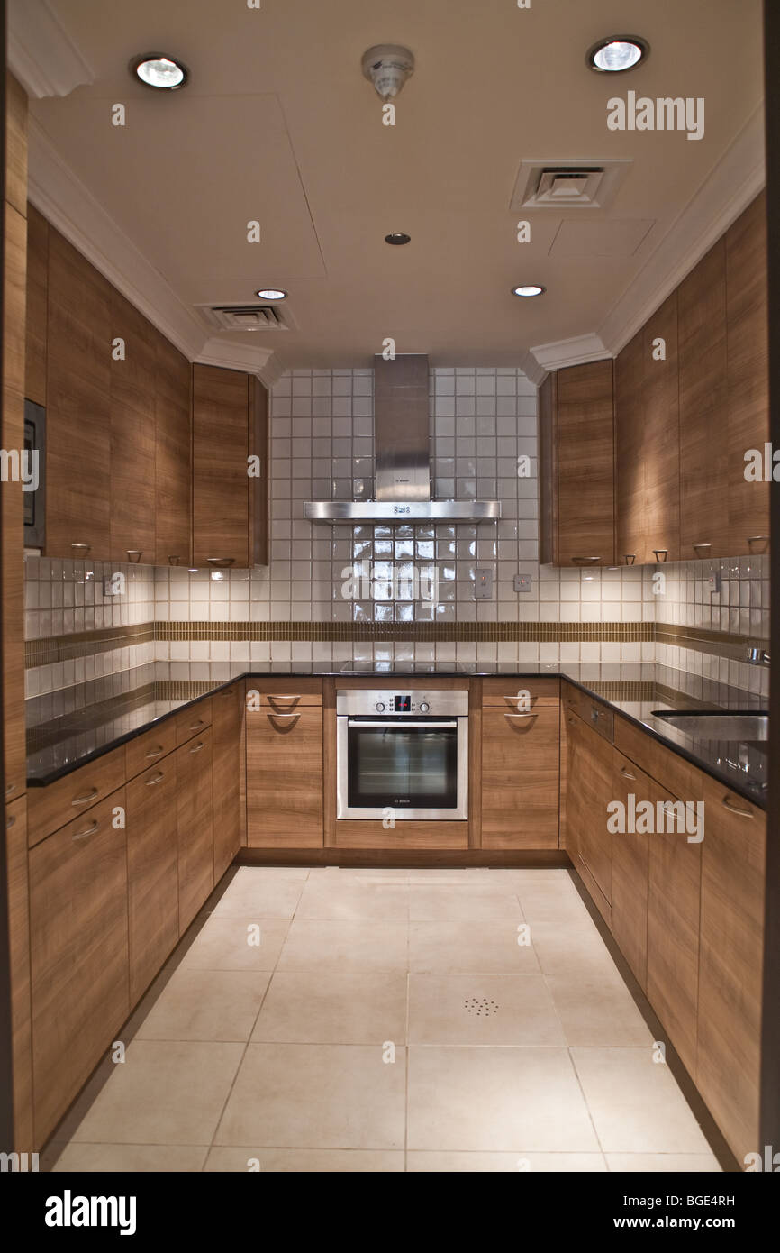 kitchen modern apartment home oven stove cabinets tile living cook food ...