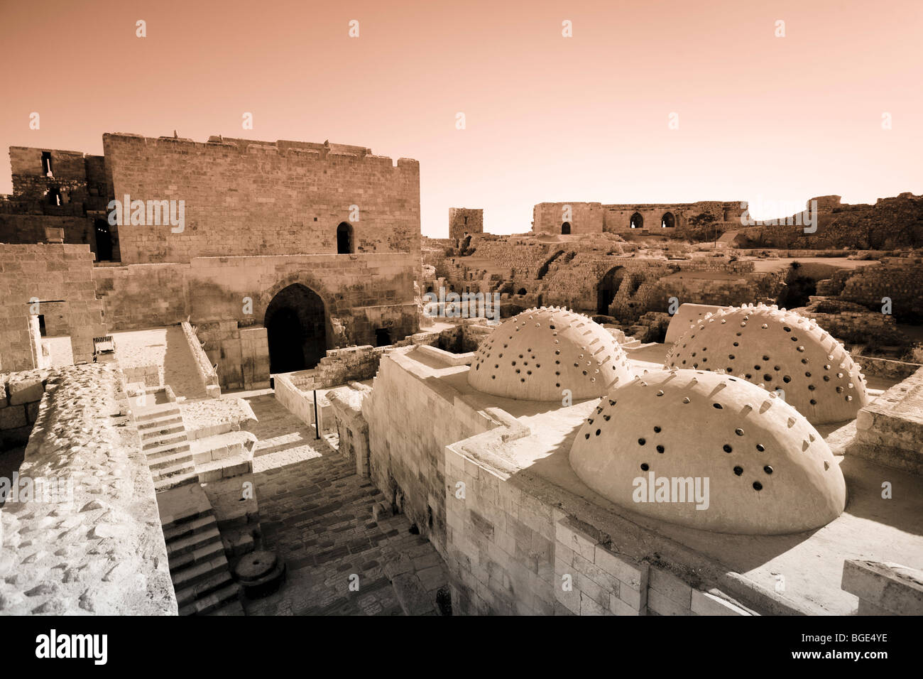 Syria, Aleppo, Old Town (UNESCO Site), The Citadel, hamam roof Stock ...