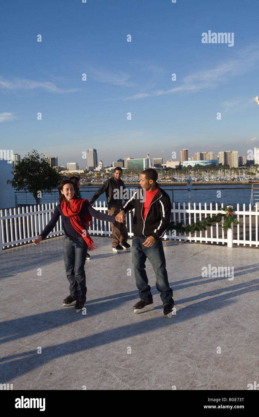 Ice skating on a synthetic ice rink aboard the Queen Mary Hotel and ...