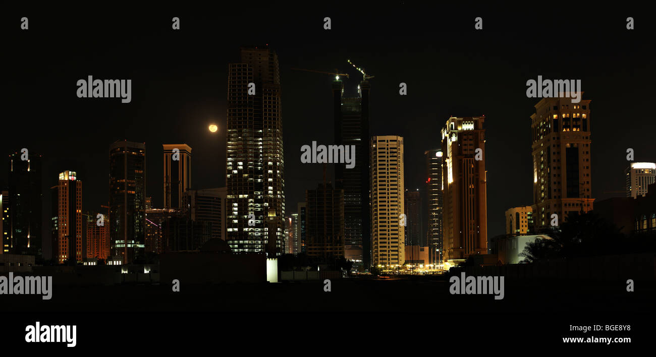 A panoramic view of some of the high-rise towers in Doha, Qatar. The ...