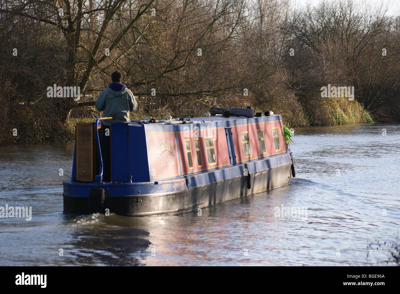 Narrowboat at Hardmead Lock, River Lea navigation, Ware, Hertfordshire ...