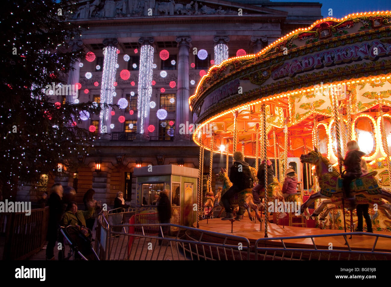 Kids on carousel in front of the Council House at Christmas. Nottingham ...