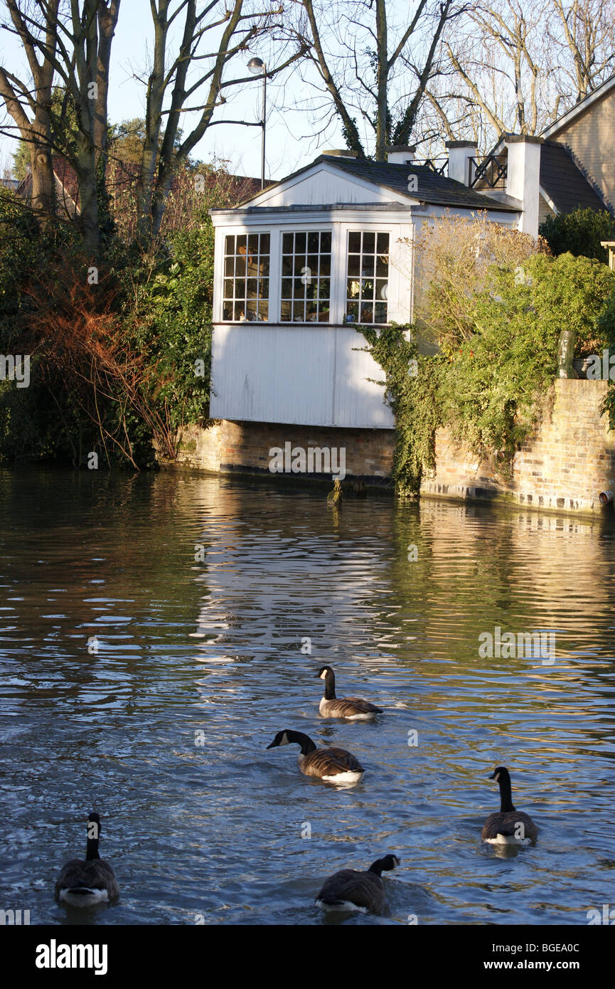 Georgian gazebo on the River Lea, Ware, Hertfordshire, England Stock ...