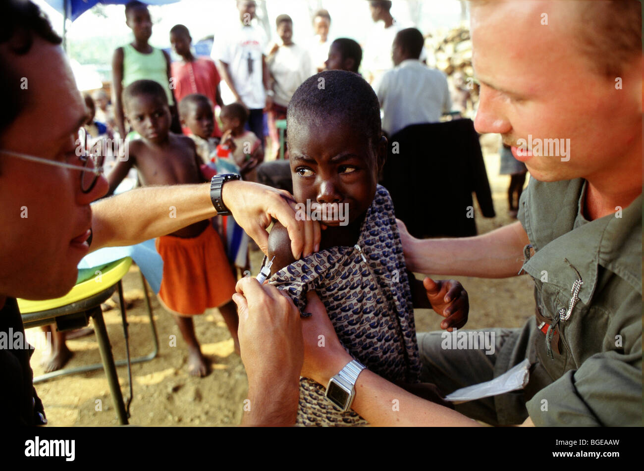 Children in the Care orphanage vaccinated by French army medic. 300 000 ...