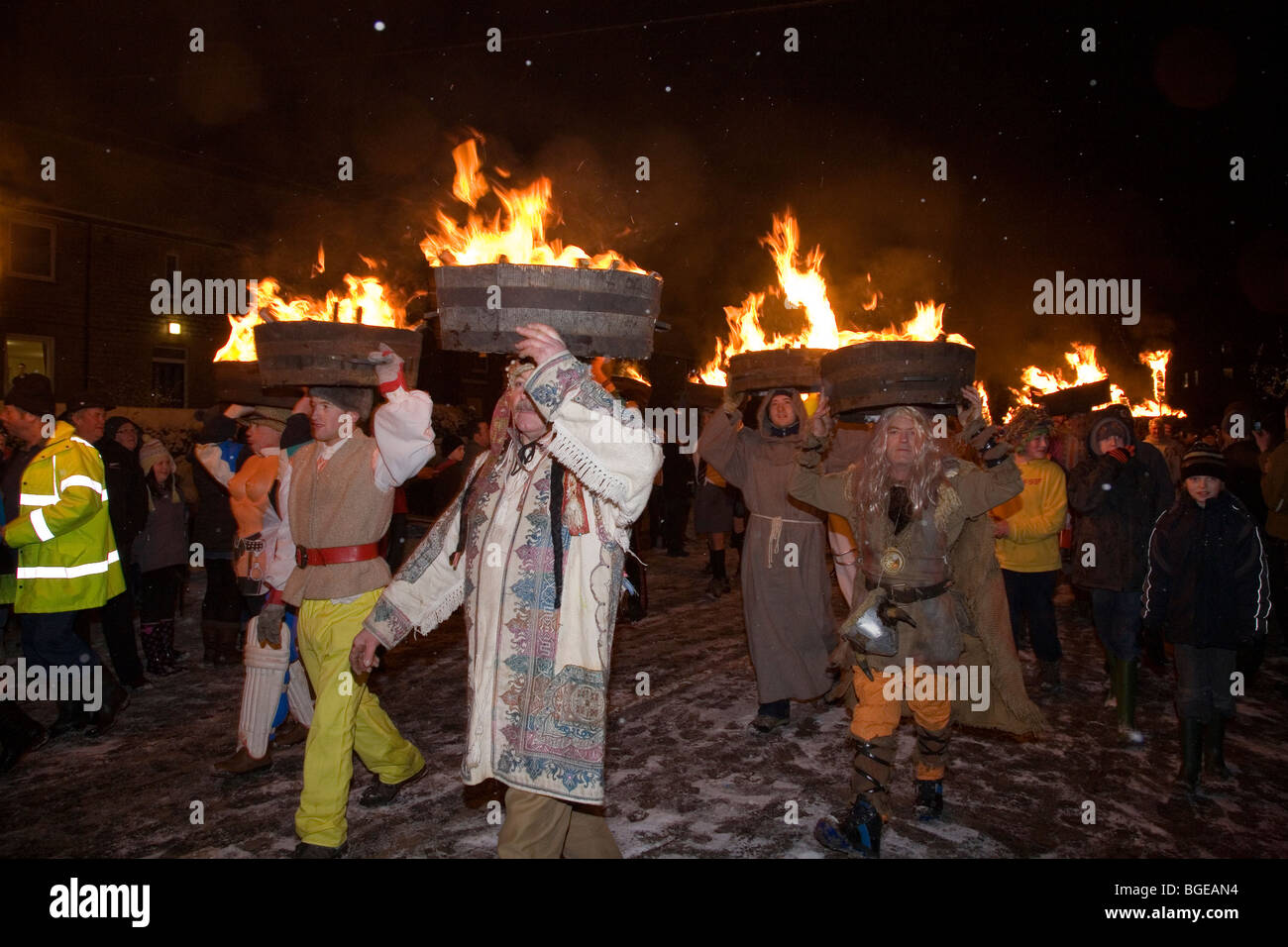 New Year tar barrel procession, Allendale, Northumberland, UK Stock ...