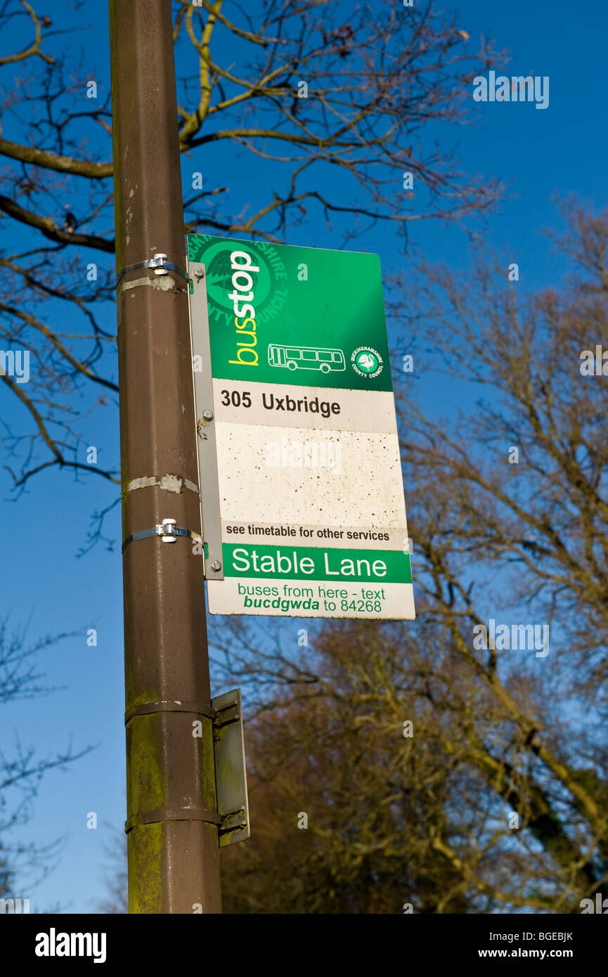 A public transport bus stop sign in Seer Green, a village in ...