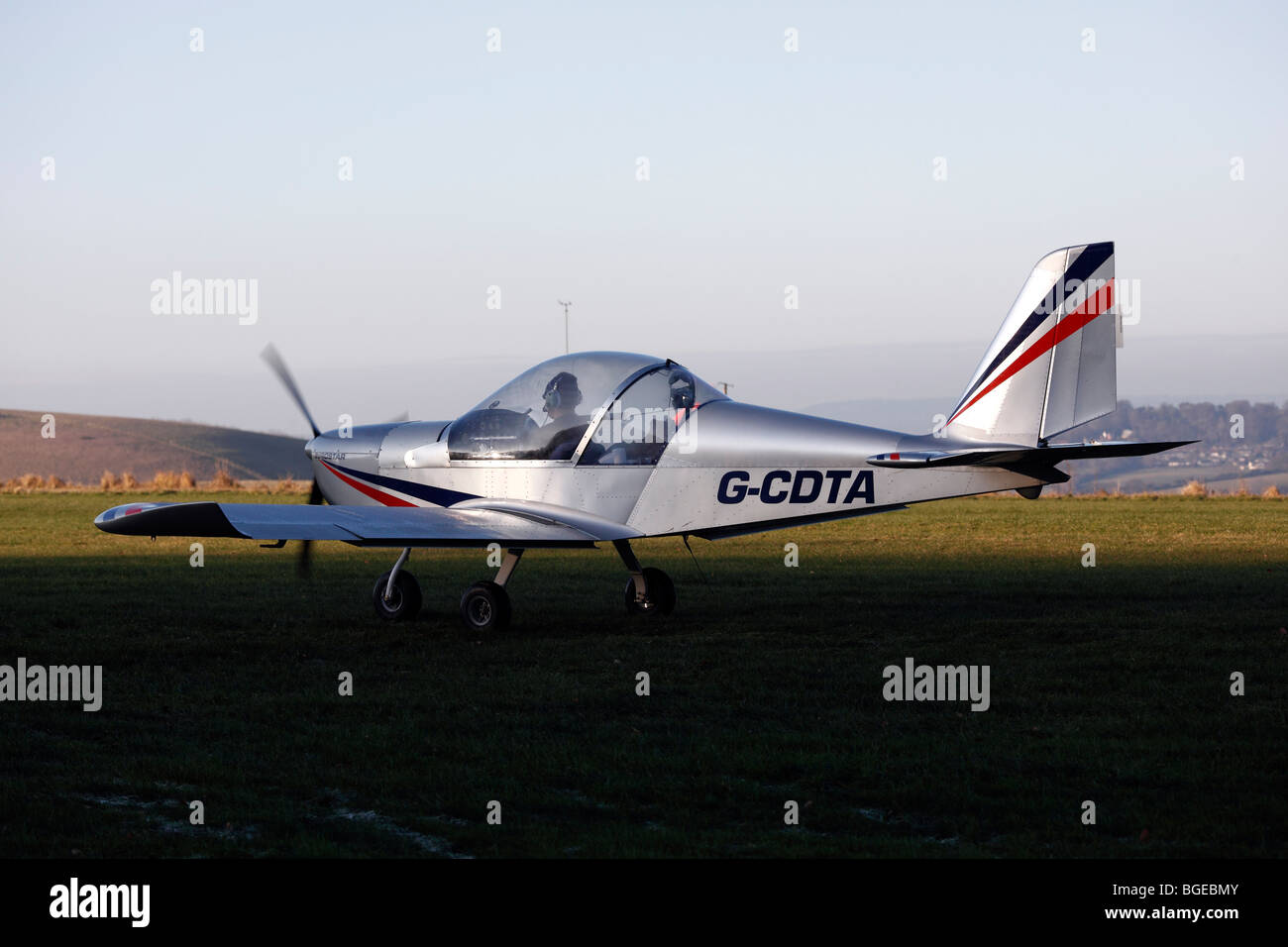 A Eurostar microlight aircraft at Compton Abbas airfield in Dorset in ...