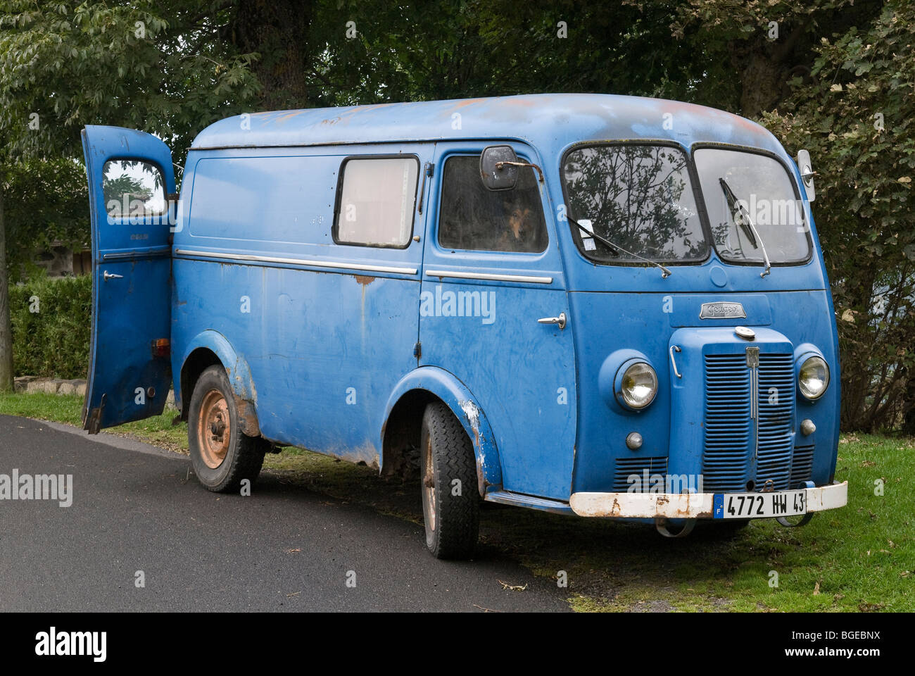 Vintage French car (Peugeot D4B 403) in Auvergne, France Stock Photo ...