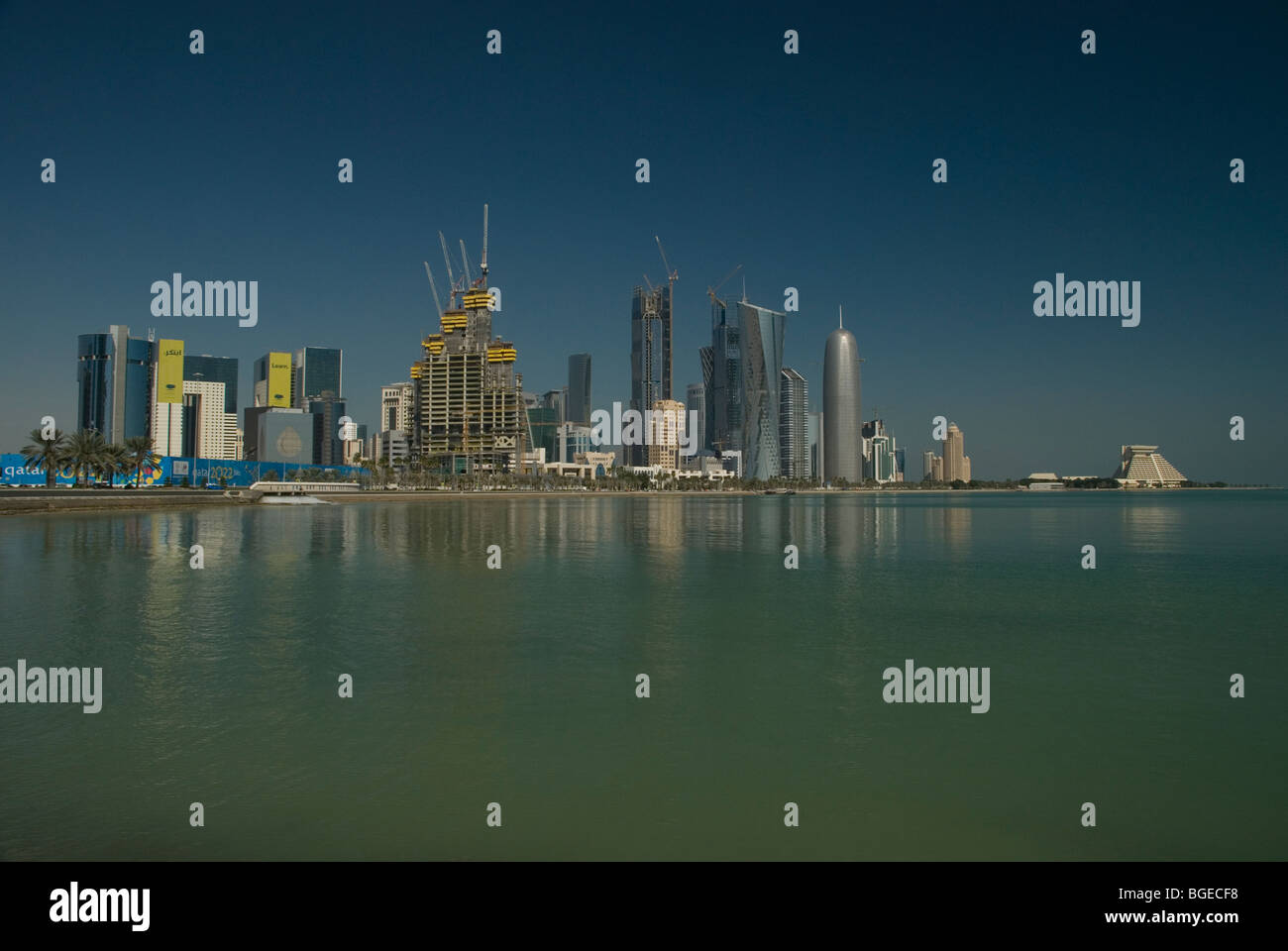 Cityscape view of downtown Doha, Qatar with sea in foreground Stock ...