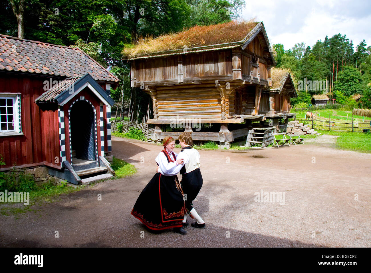 Costumed interpreters perform folk dancing at the open-air Norwegian ...