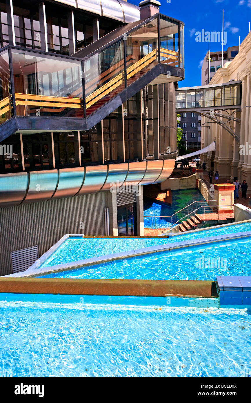 Water feature outside the Michael Fowler Centre, Civic Square ...