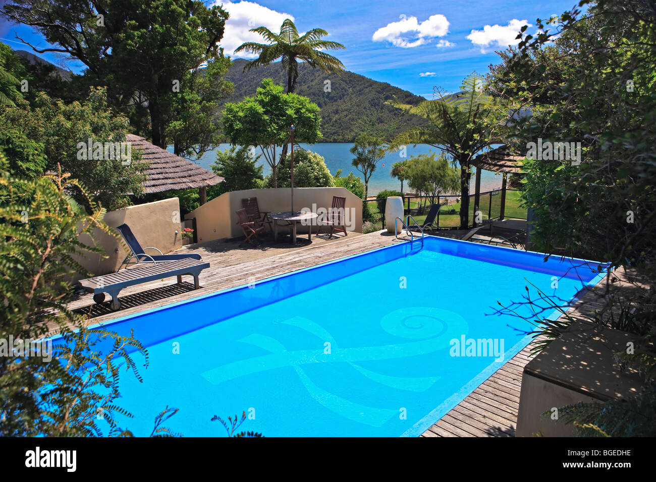 Swimming pool at Punga Cove Resort in Endeavour Inlet, Queen Charlotte ...