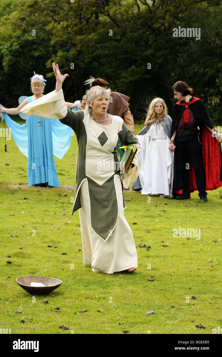 Neo-pagan Handfasting wedding ceremony in hills of North Wales Stock ...