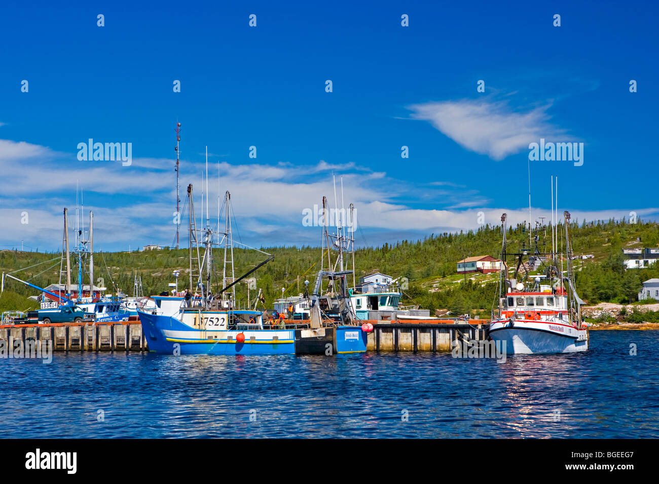 Mary's Harbour wharf with fishing boats, Highway 510, Labrador Coastal ...