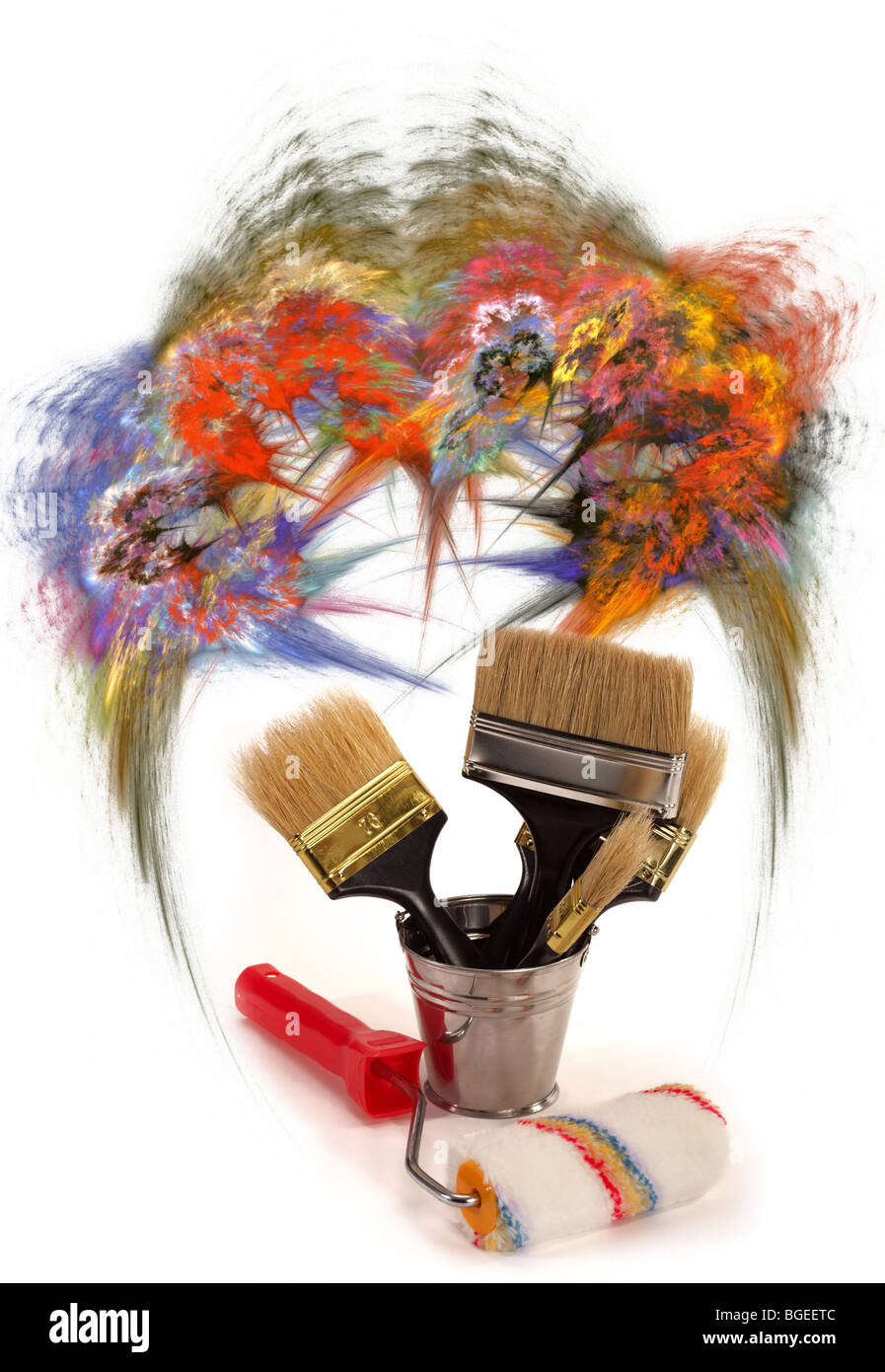 complete set of brushes for painting an interior in the house Stock ...