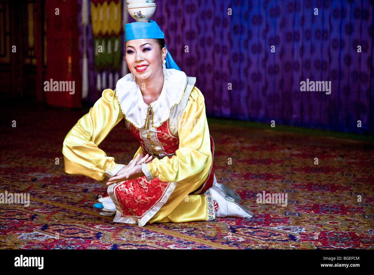 Mongolian acrobats dancers and musicians in traditional costumes Stock ...