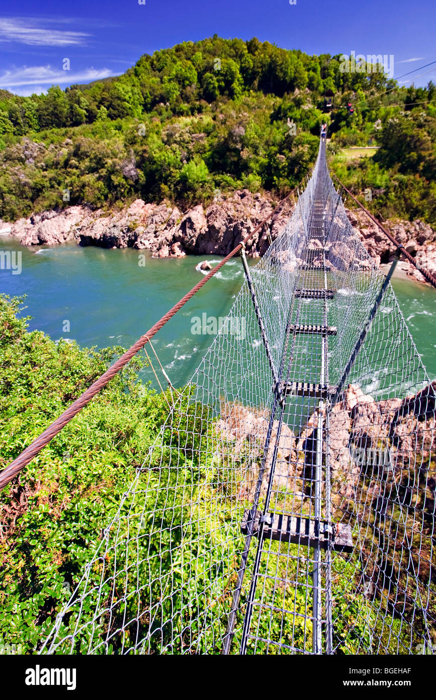 Swingbridge across the Buller River, West Coast, South Island, New ...