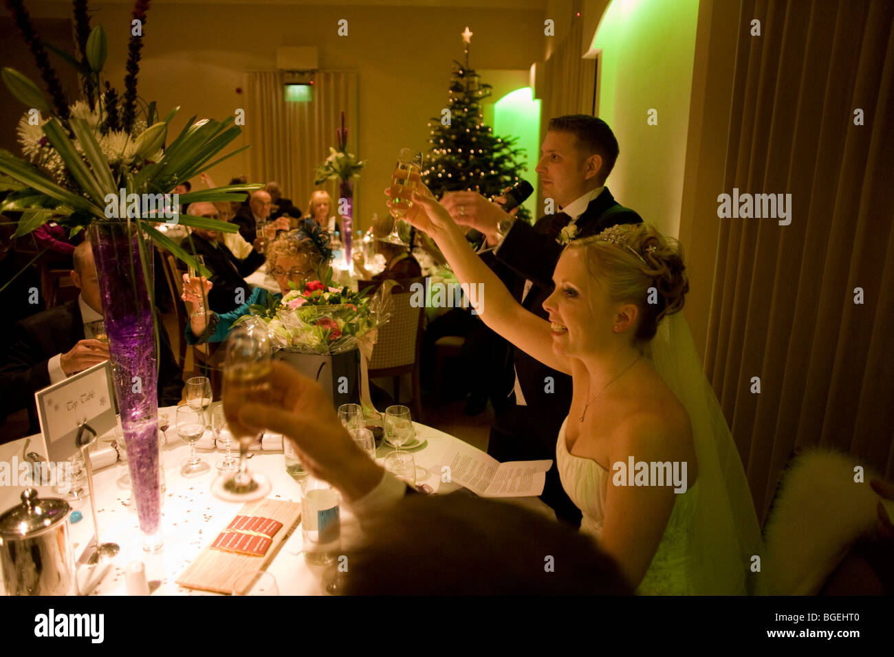 A new husband gives a toast to friends during the evening reception ...