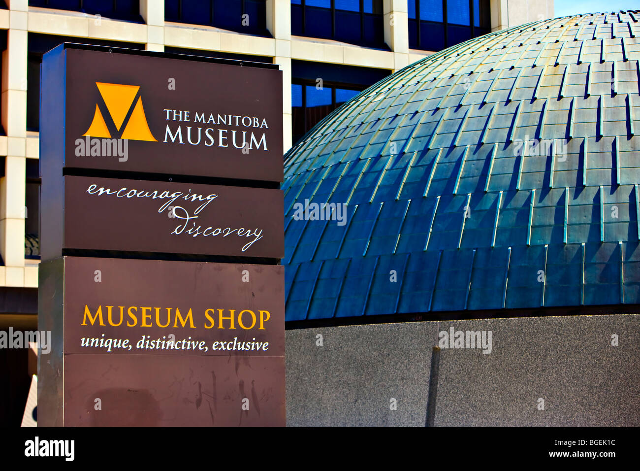 Sign outside the Manitoba Museum, City of Winnipeg, Manitoba, Canada ...