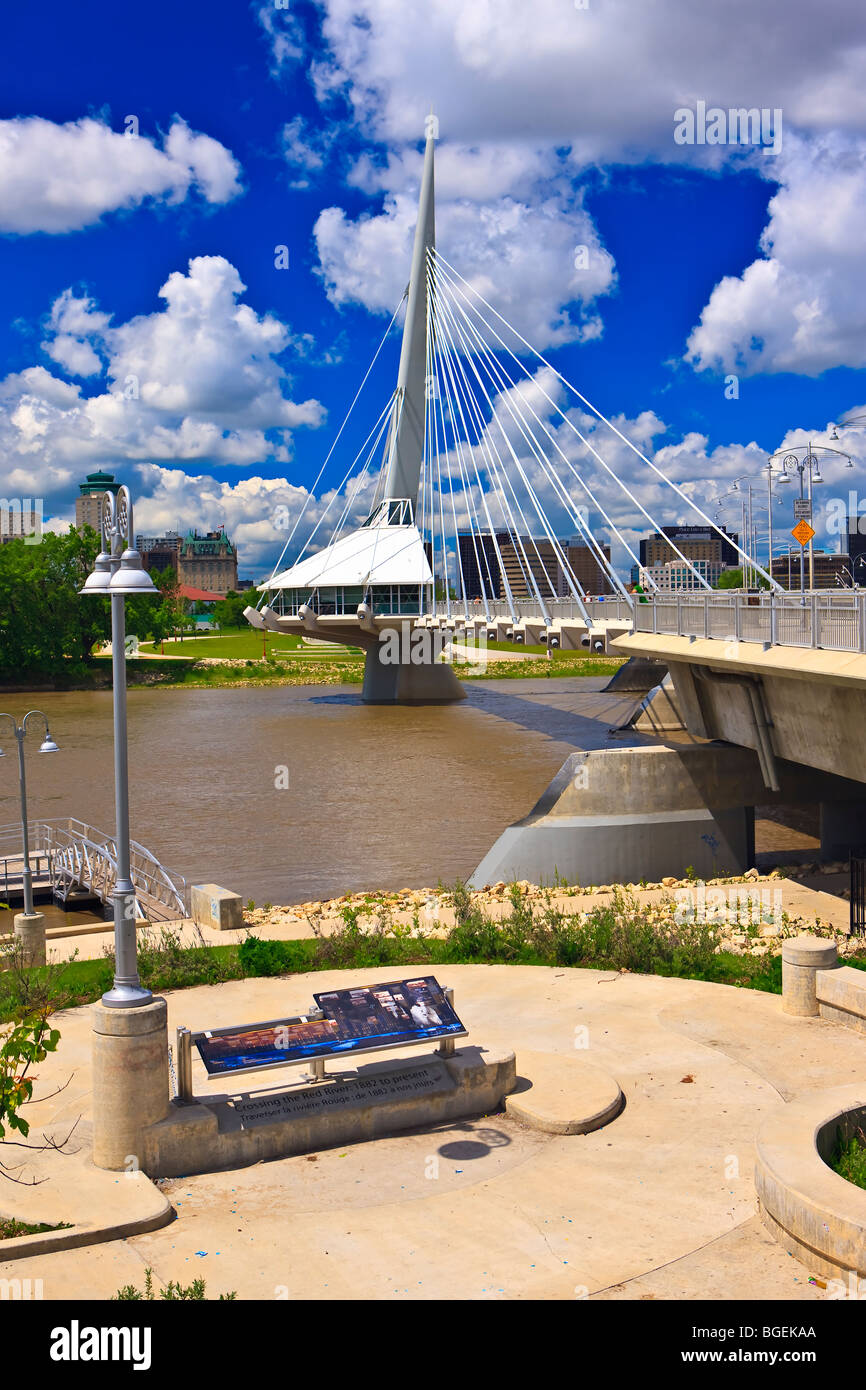 Esplanade Riel Bridge, a pedestrian bridge spanning the Red River in ...