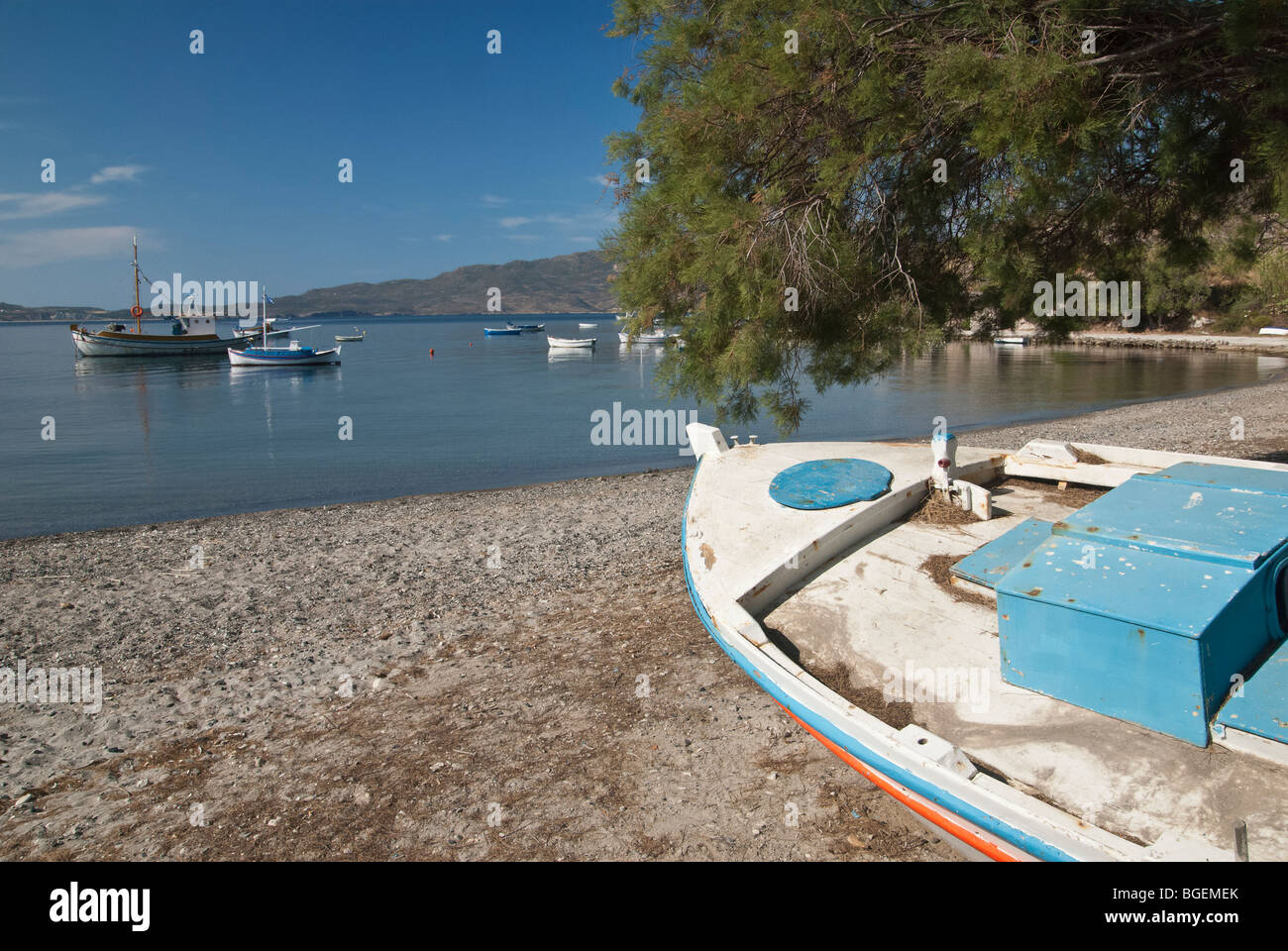Lagada beach in Adamas Town on Milos Island, Greece Stock Photo - Alamy