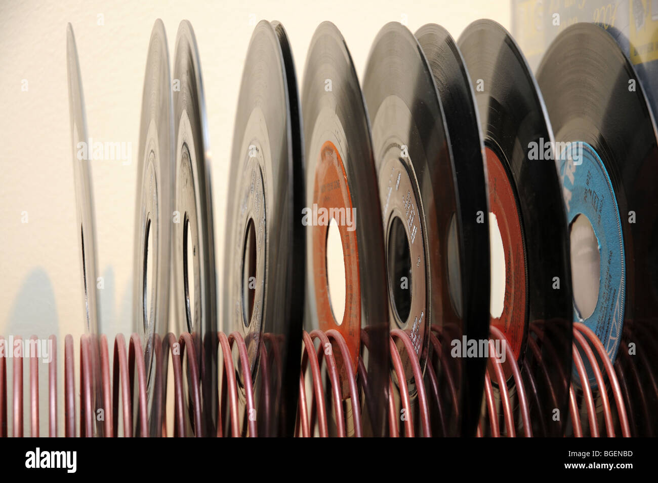 45rpm discs in a rack Stock Photo - Alamy