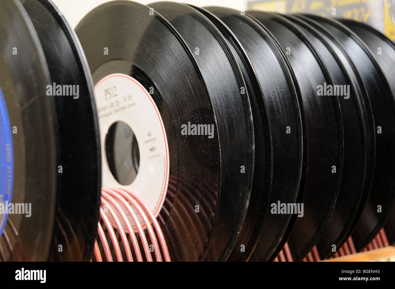 45rpm discs in a rack Stock Photo - Alamy