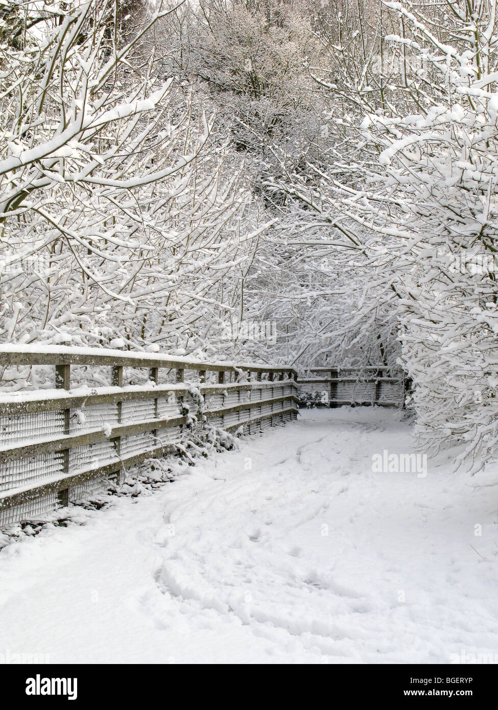A pathway and cycle route in the snow Stock Photo - Alamy