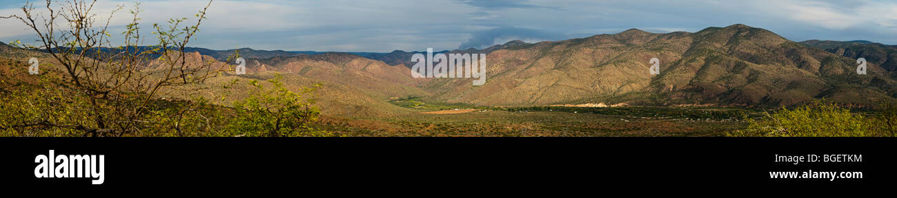 Panorama of Gisela, Arizona. There is a forest fire on the Mogollon Rim ...