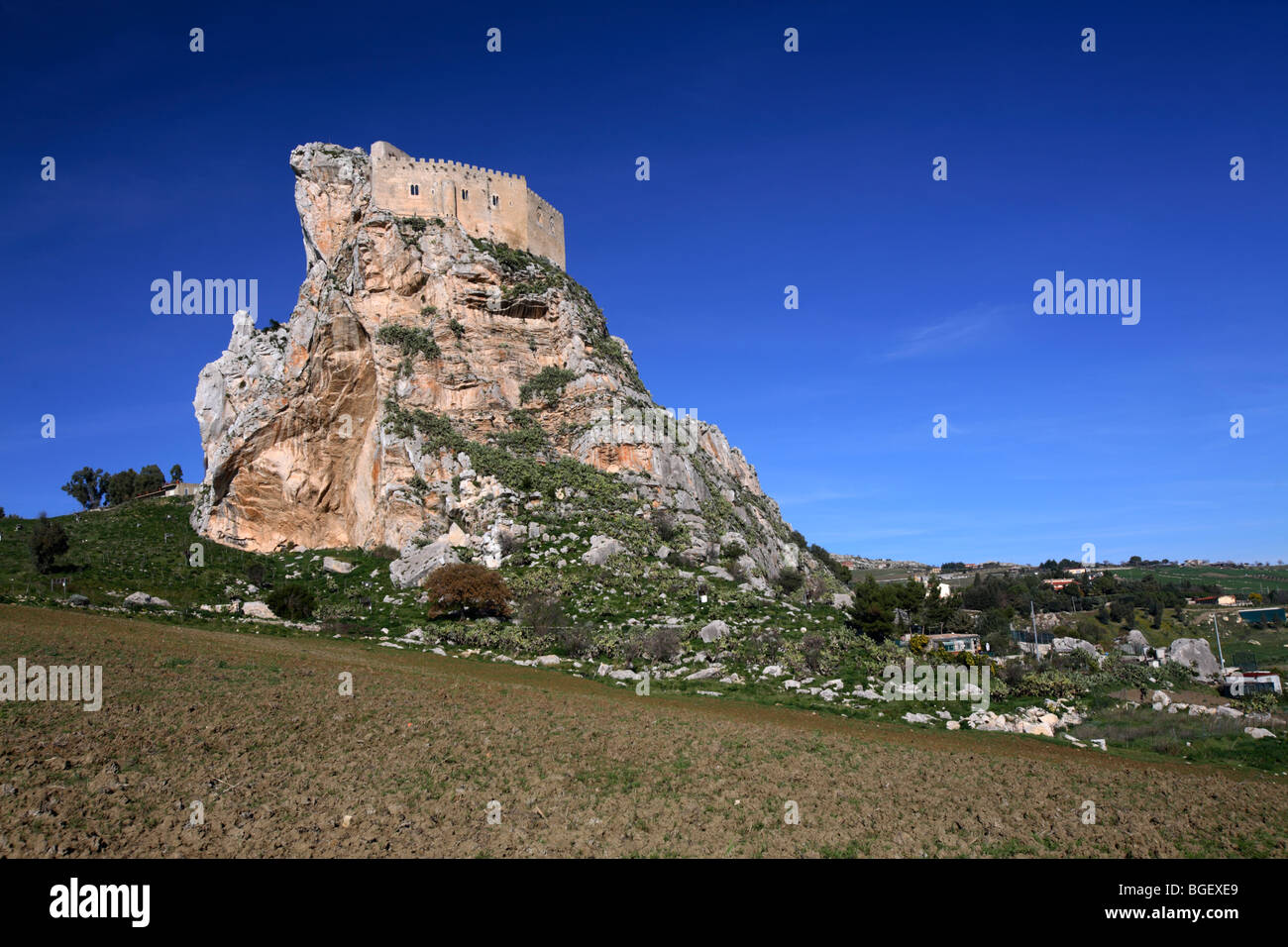 Castle of Mussumeli, or Chiaramonte castle, Sicily, Italy Stock Photo ...