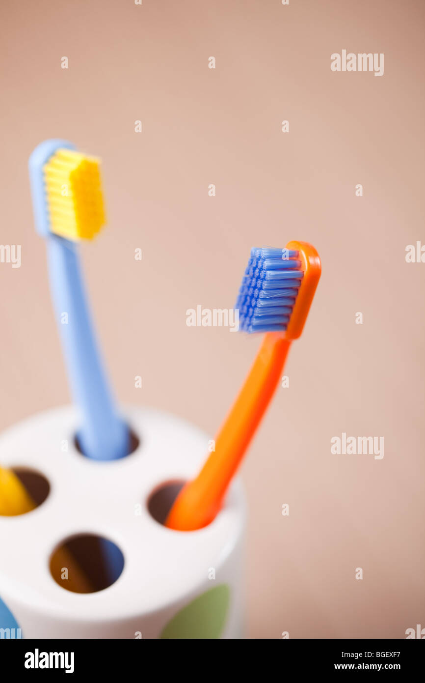 the photo shot of color toothbrushes Stock Photo - Alamy