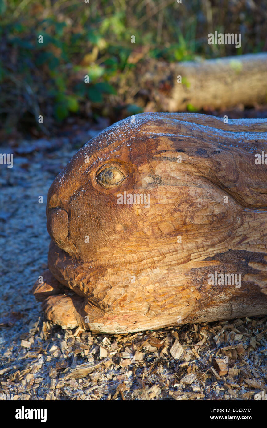 Wooden Sculpture of a hare in Linford Wood, Milton Keynes ...