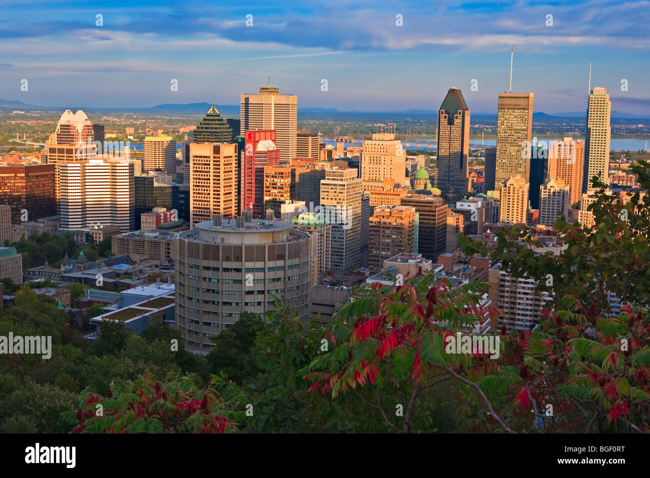 City of Montreal seen from Parc du Mont Royal at sunset, Mount Royal ...